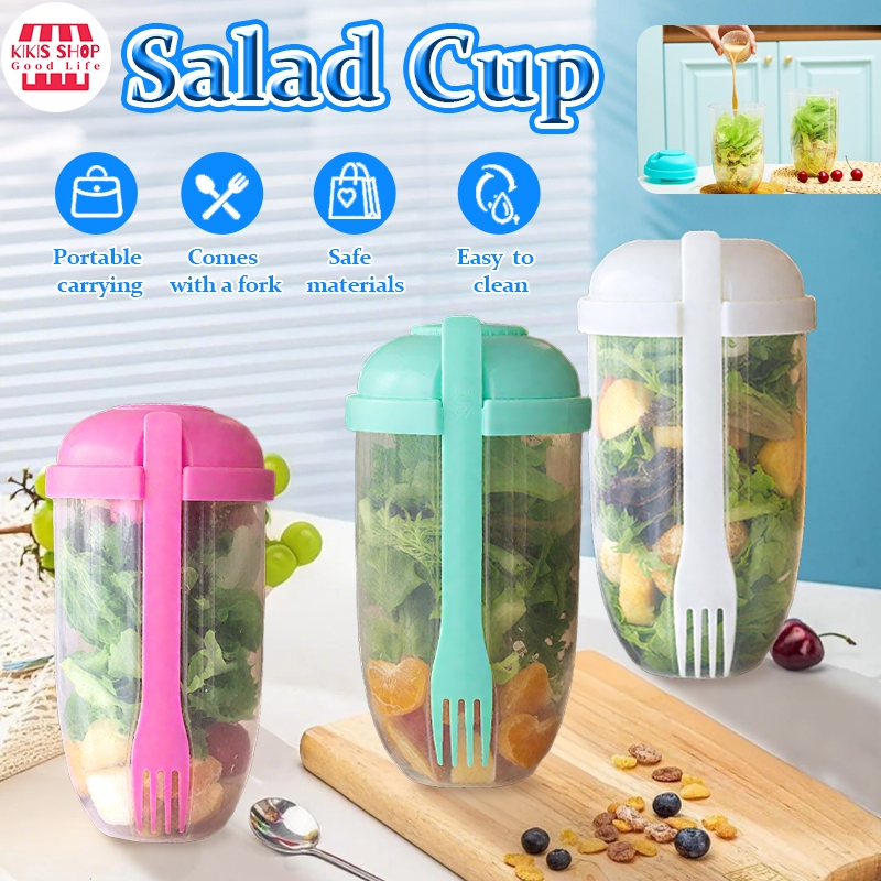 Salad Cup 1000ML 3In1 Portable with Fork Sauce Container Breakfast ...