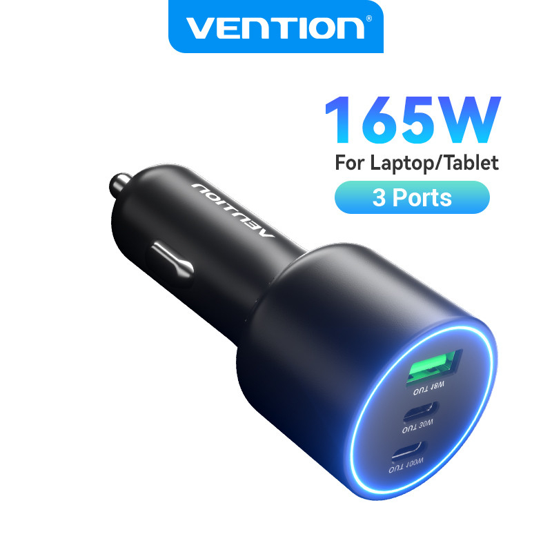 Vention 165W Fast Car Charger Dual USB-C + USB-A 3-Port 100W Quick ...