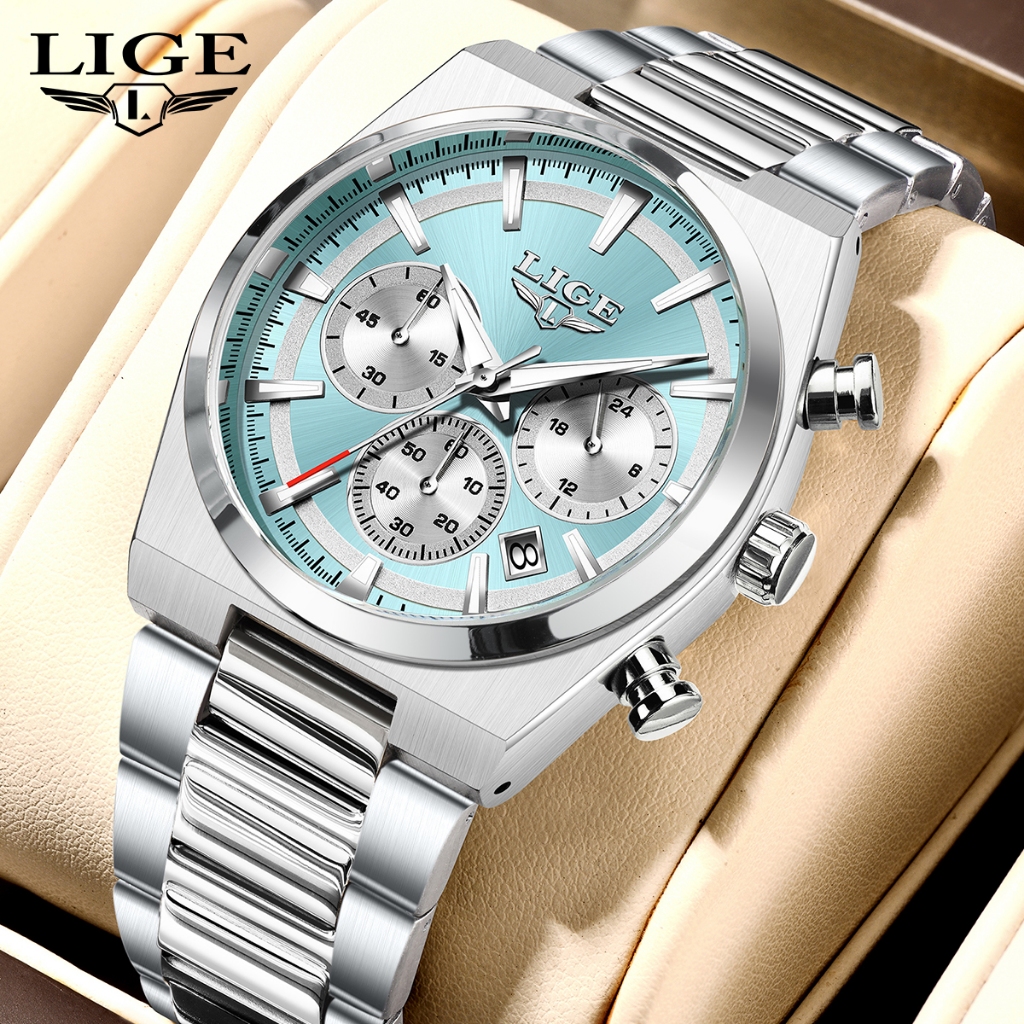 LIGE Original Analog Watch for Men Waterproof Quartz Stainless Steel ...