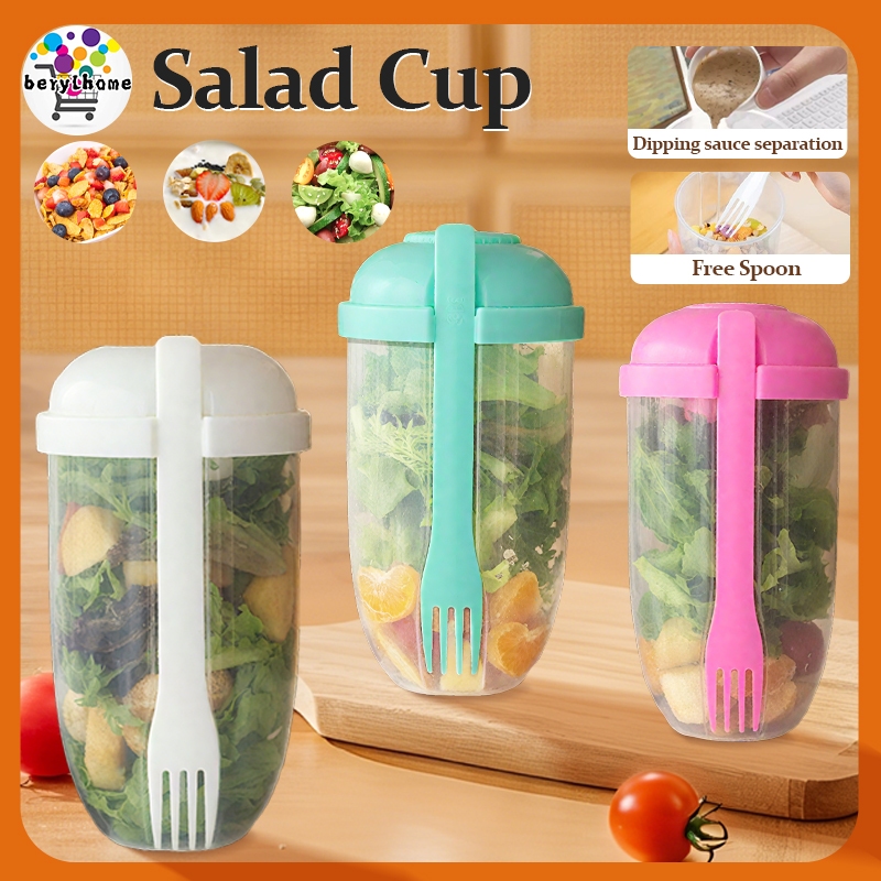 1000ML 3In1 Portable Salad Cup with Fork Sauce Container Breakfast ...