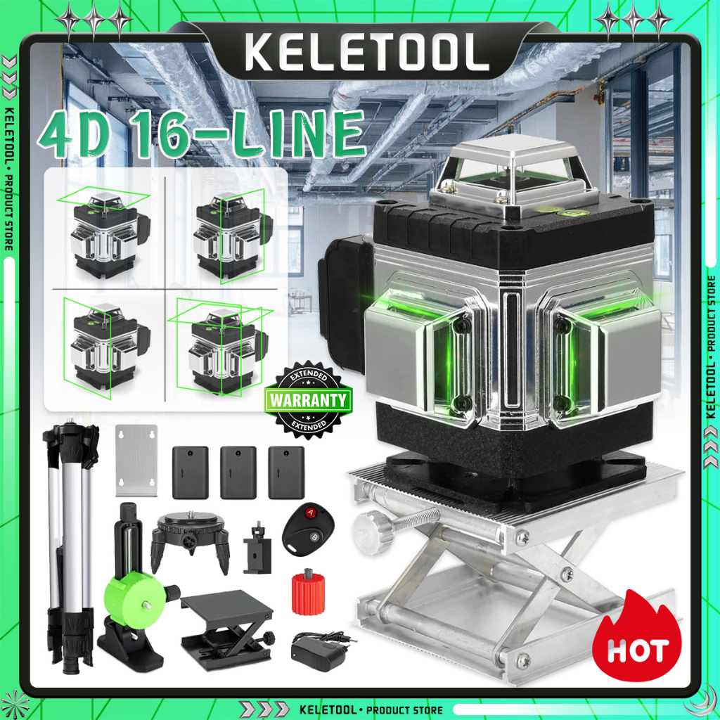 16 Line 4d Laser Level Green Light Self-Leveling 360° Rotary Cross Auto ...