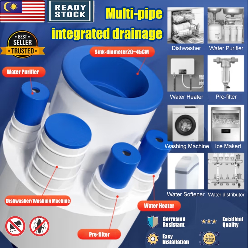 No odor for 10 years Washing Machine Five-way Floor Drain cover sealing plug 5in1 interface Anti ...