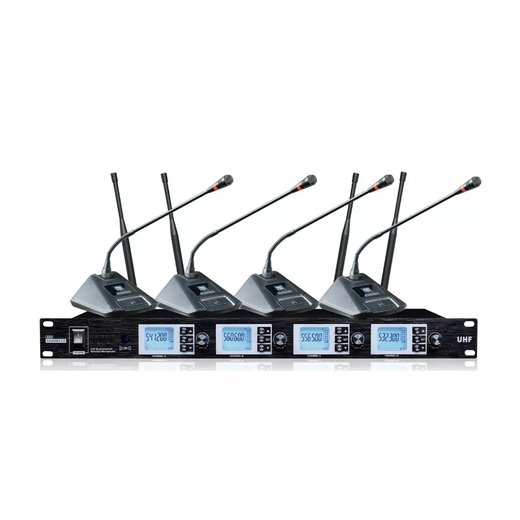 4 Channel UHF Church School Wireless Conference Microphone System 4 ...