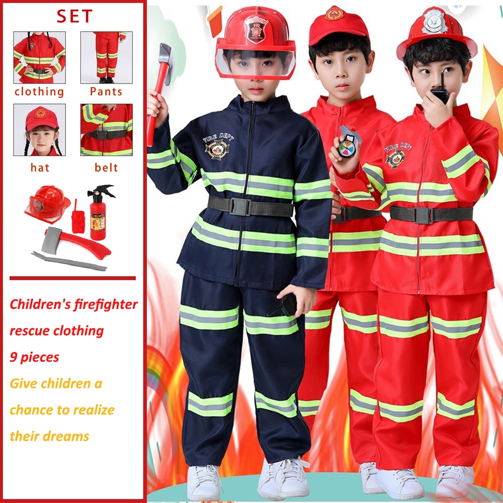 Fireman Costume for Kids Boys Firefighter Career Uniform Work Cosplay ...