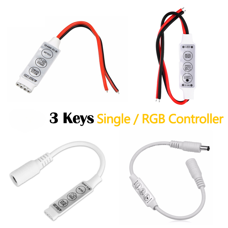 DC 12V 24V Mini 3 Keys Dimmer Single Color or RGB LED Controller Brightness Dimmer for LED 5050 ...