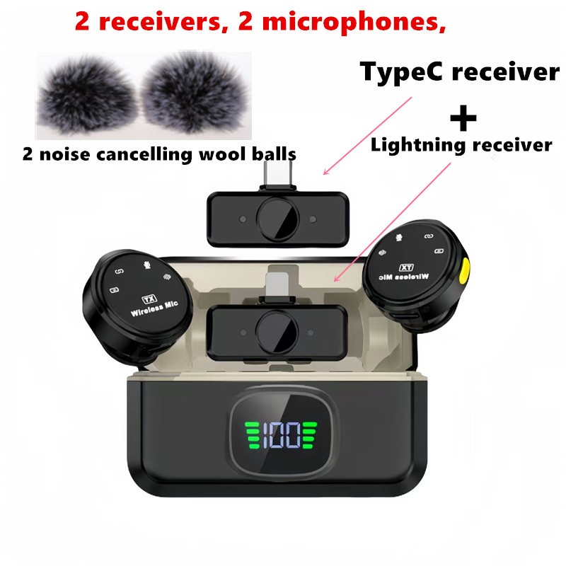 Q9 Wireless Microphone Dual Receiver Mobile Phone Live Shooting Video ...