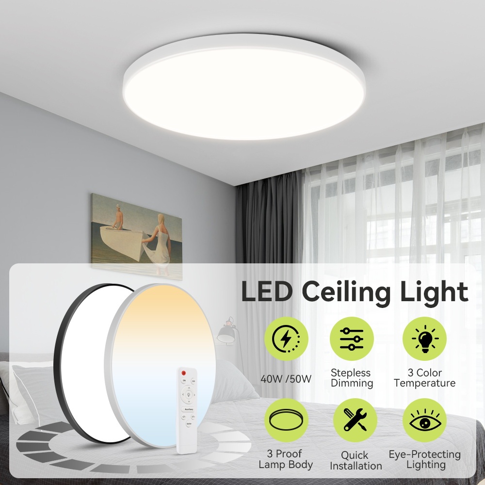 3 Colors Dimmable Ceiling Light LED Panel Light Ultra-thin Surface ...