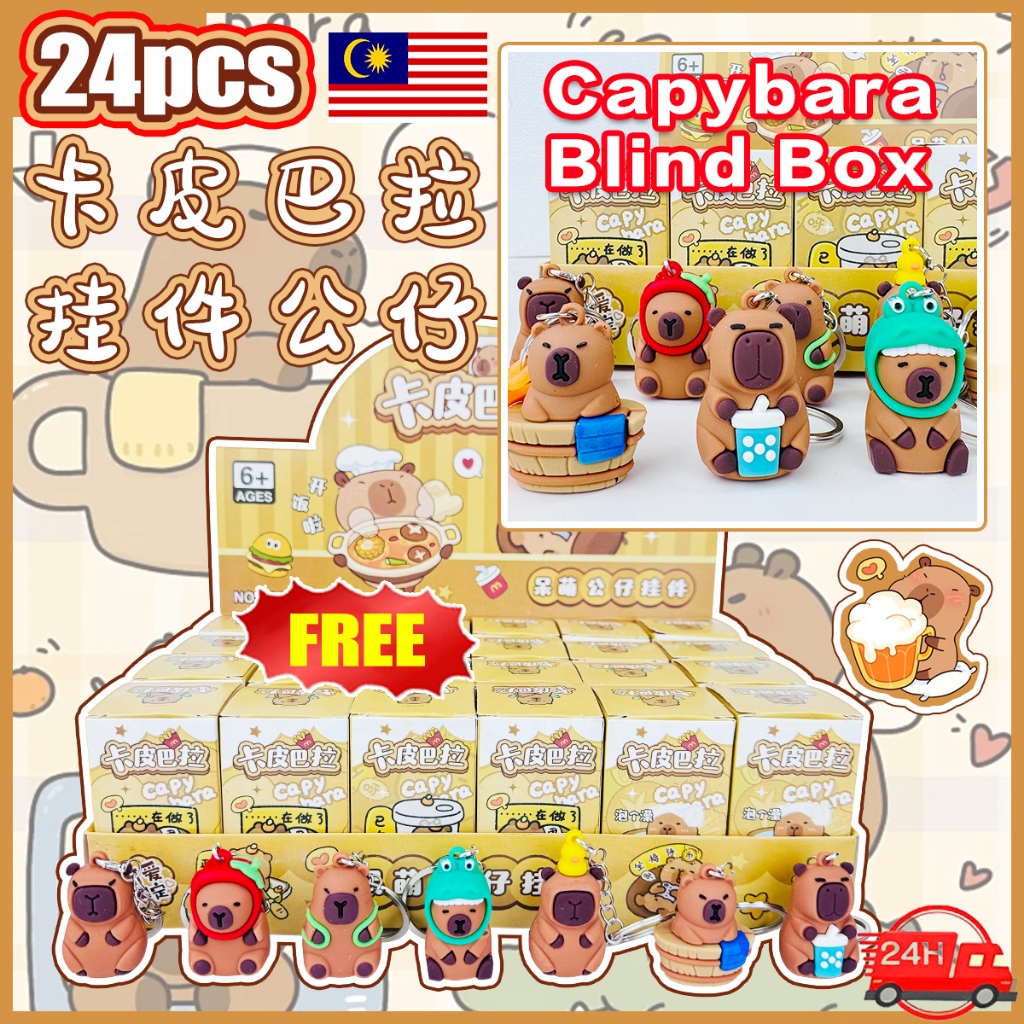 【24HRS】Full set 24PCS Capybara Keychain Blind Box Cute Doll Pendant ...