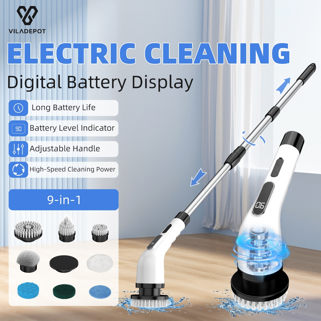 9 in 1 Electric Cleaning Brush Scrubber Electric Spin Scrubber Cleaning ...