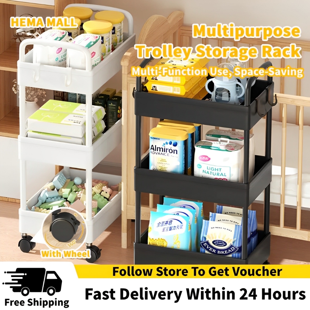【Johor Stock】3/4 Layers Trolley Trolley Storage Rack Organizer Storage ...