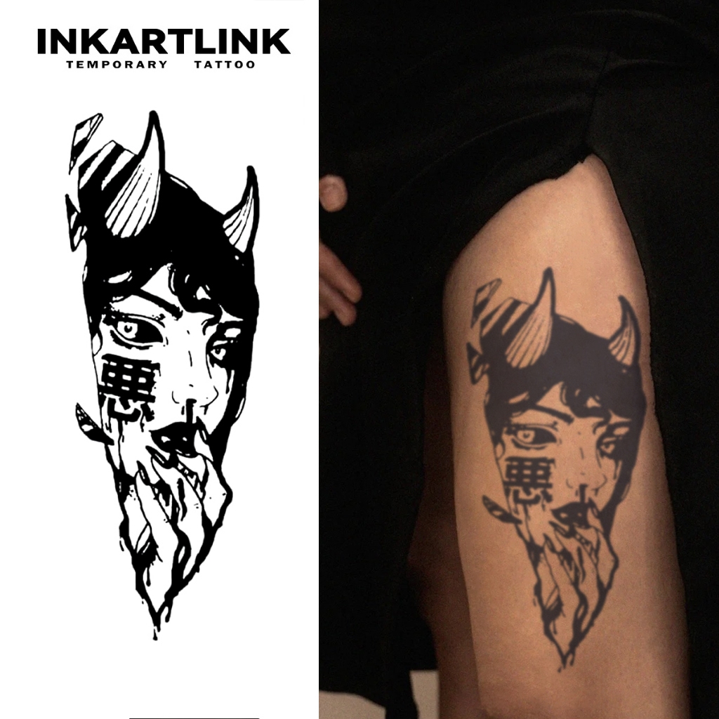 female devil temporary tattoo stickers, waterproof long-lasting magic tattoo, lasts to 15 days ...