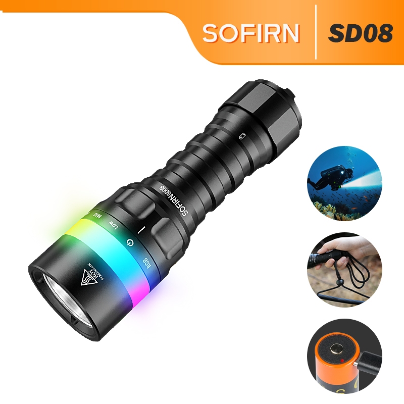 Sofirn SD08 SST70 LED 3200 Lumens Dive Light USB-C Rechargeable Twist On/Off Pro Underwater Gear ...