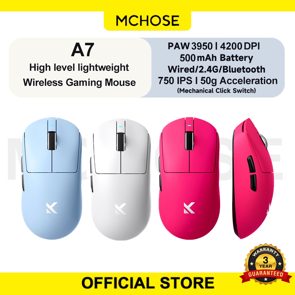 Wireless Mouse Mchose A7 Gaming Mouse Lightweight Three Mode PAW3950 ...