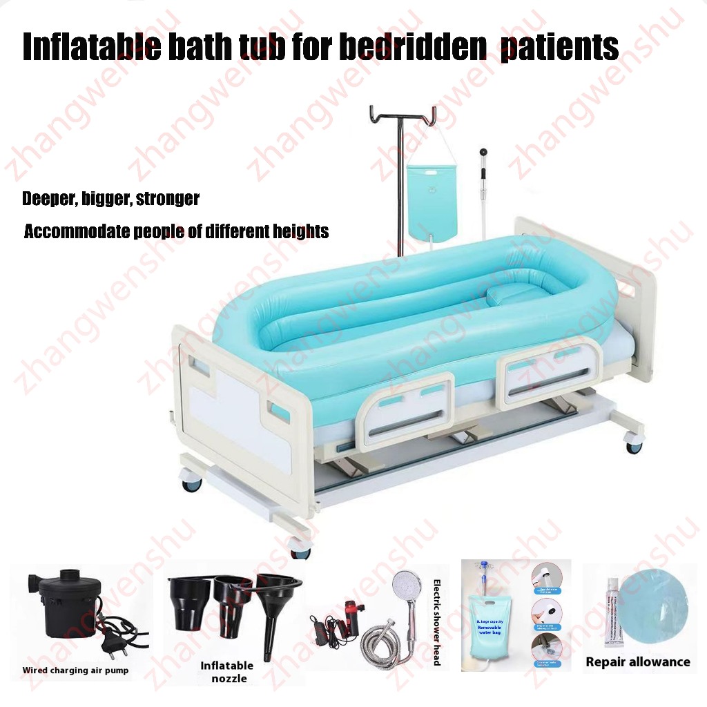 (Ready stock)Portable Bath Tub Shower Bed Inflatable PVC Bedridden ...