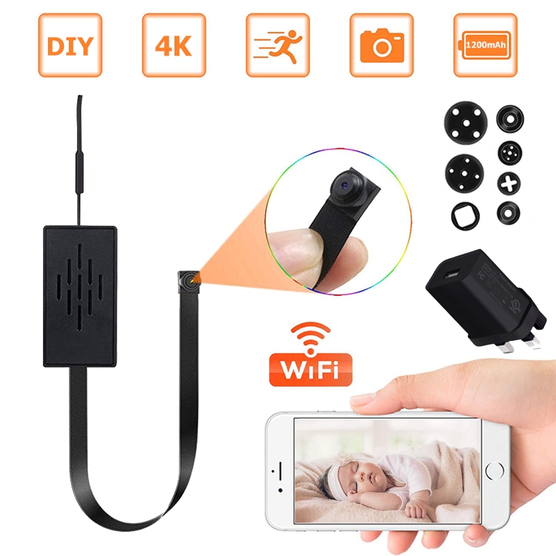 4K DIY WiFi Mini button hidden camera Mobile phone remote live camera built-in battery ...