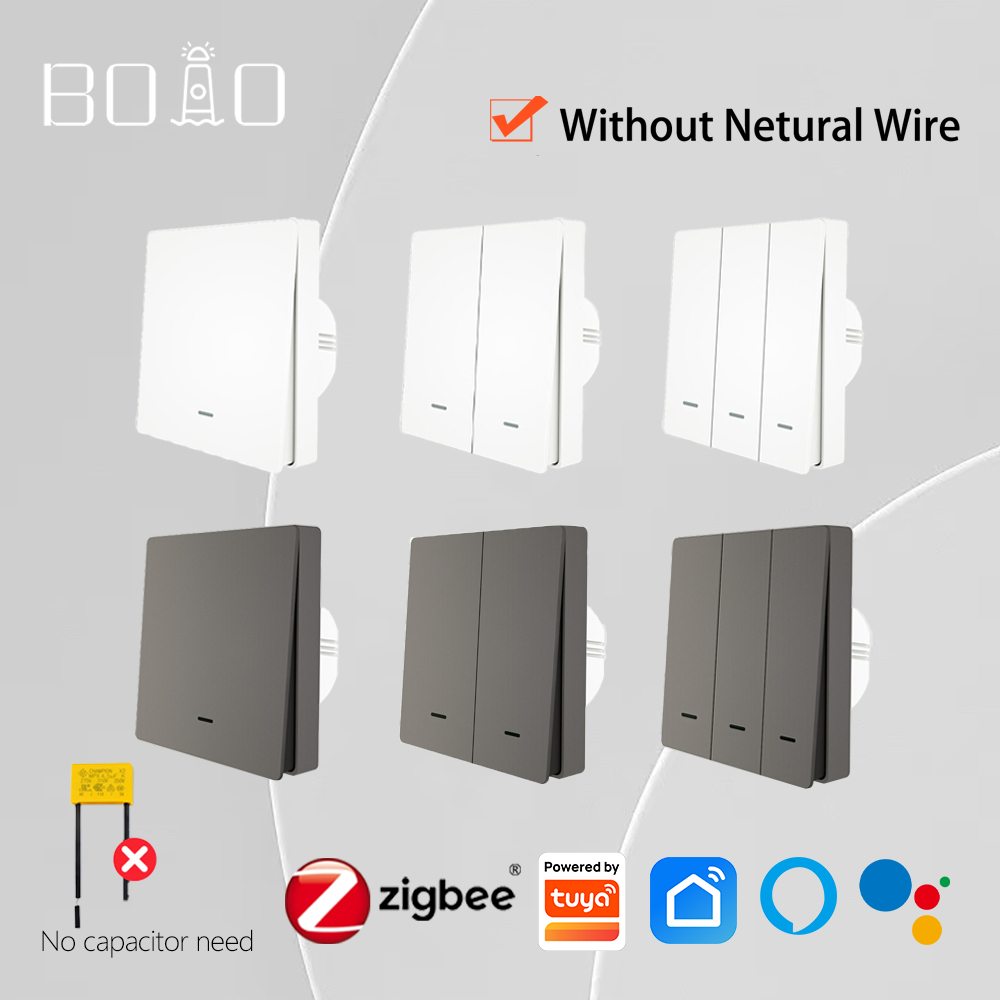 （3-Day Delivery）Tuya ZigBee Smart Wall Switch remote control, no neutral wire required, no ...