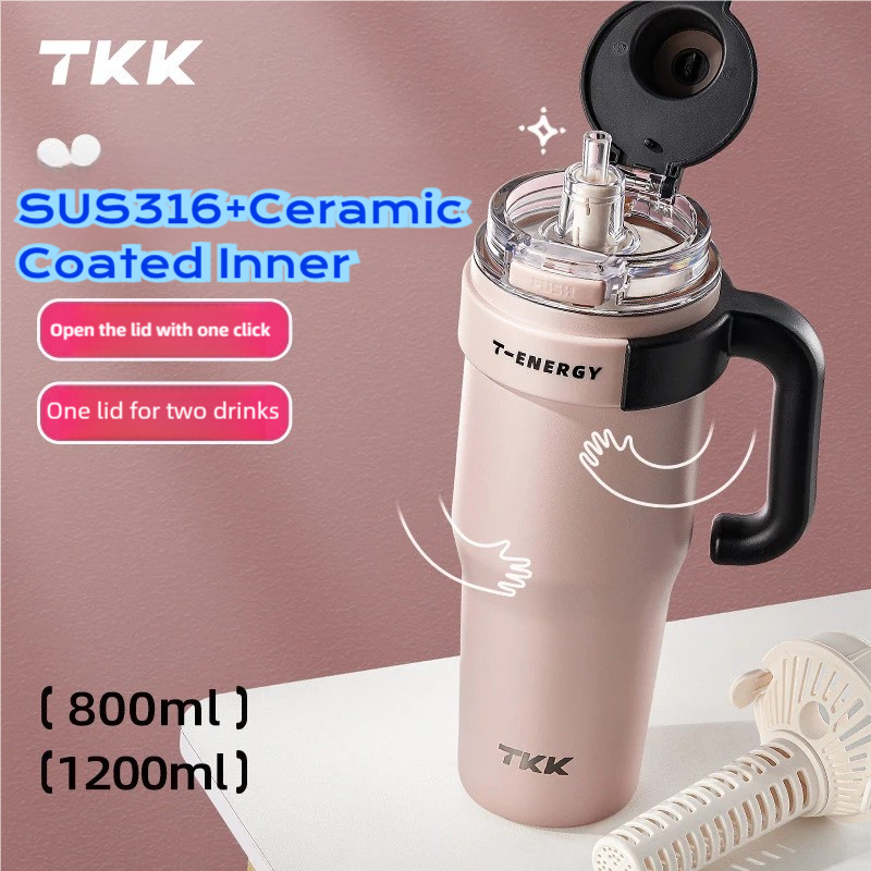 [800ml/1200ml]Tkk Ceramic Tumbler 316 Stainless Steel Bottle Water Bottle With Straw Large ...