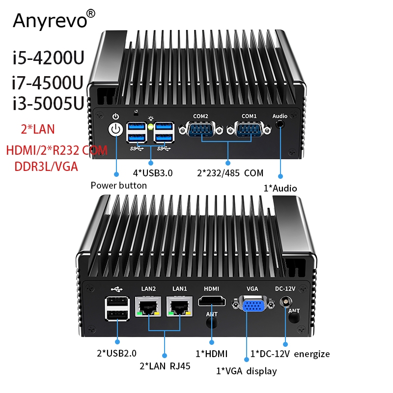 Industrial Computers, Fanless Mini PC, Intel Core i5-4200U i7-4500U i3-5005U, 2 x COM RS232 ...