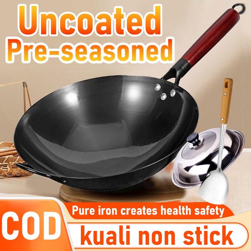 High quality Non stick Wok 32/36/40 Handmade cast iron wok No Coating ...