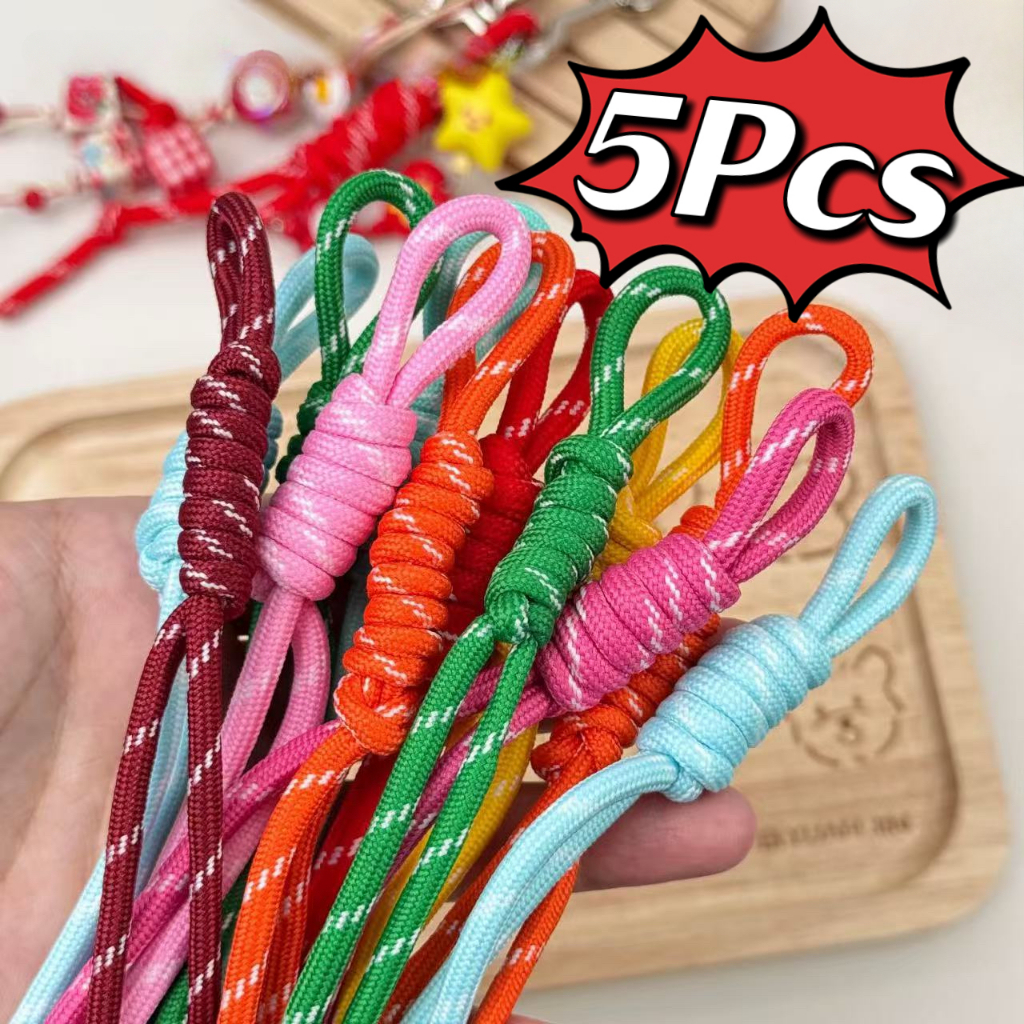 5PCS Multi-color Braided Lanyard Keychain Anti-theft Trendy Knot Nylon ...