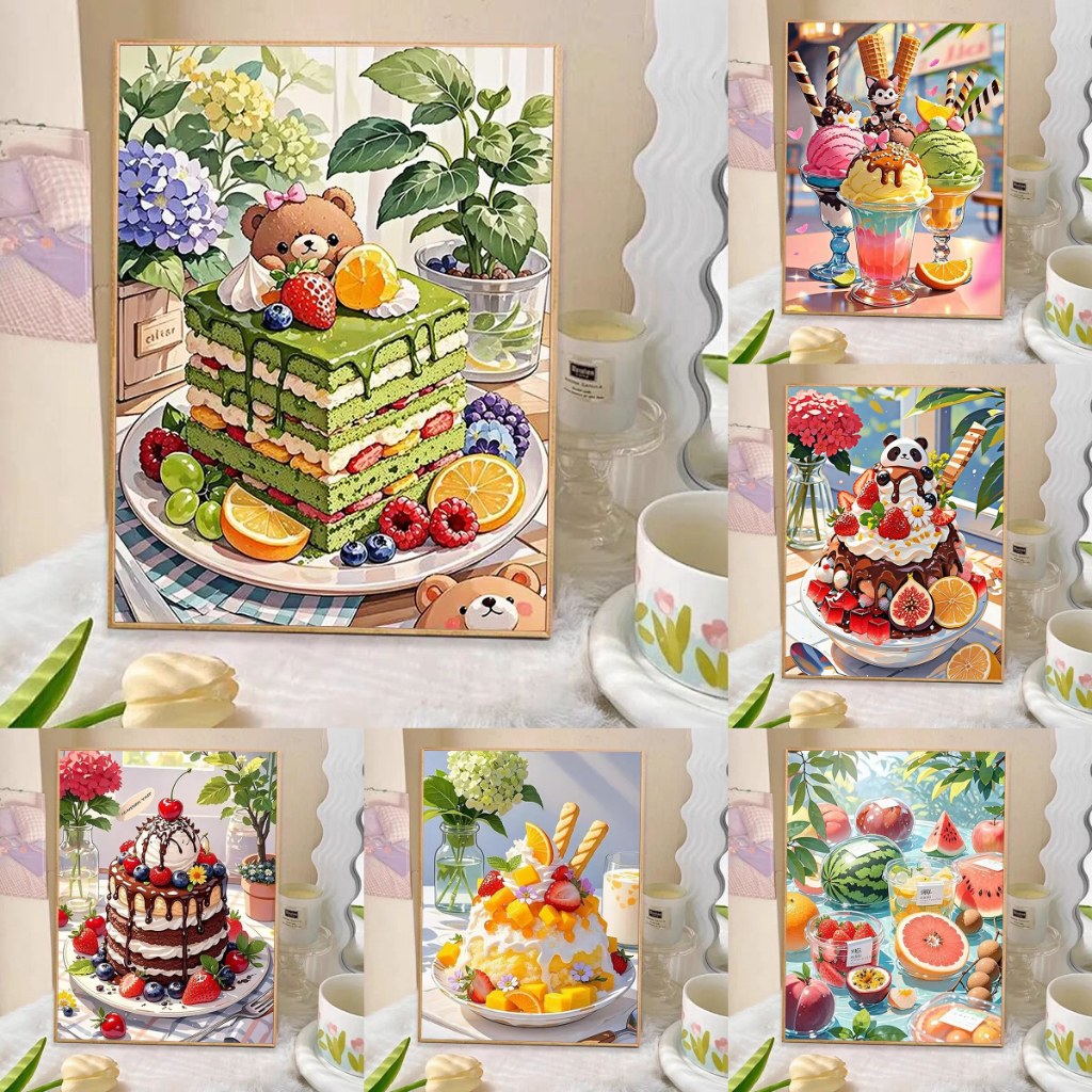 ORFON 40×50cm canvas painting/paint by numbers/Dessert/gourmet food/diy living room wall ...