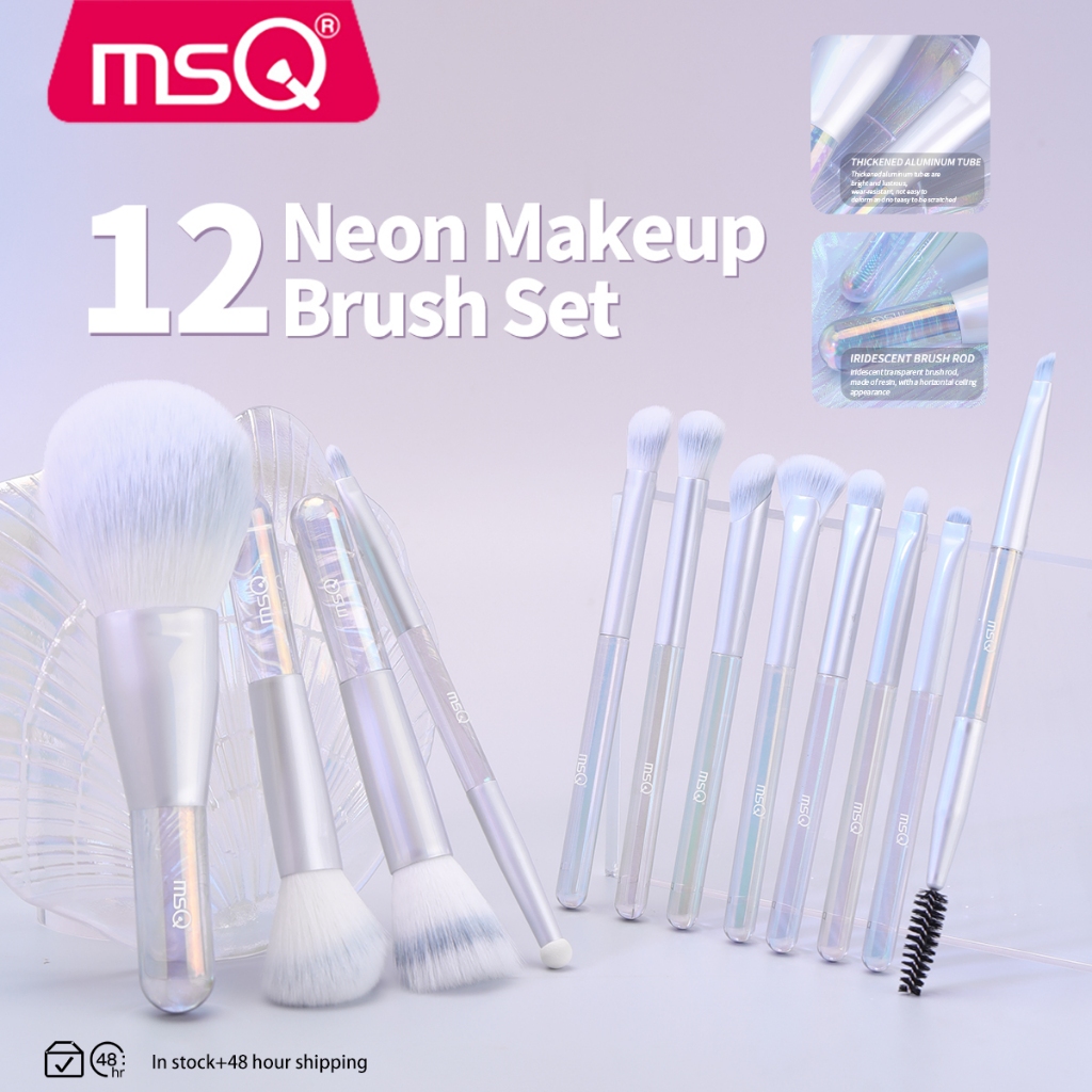 MSQ 12Pcs Professional makeup brush set neon color mini portable makeup ...