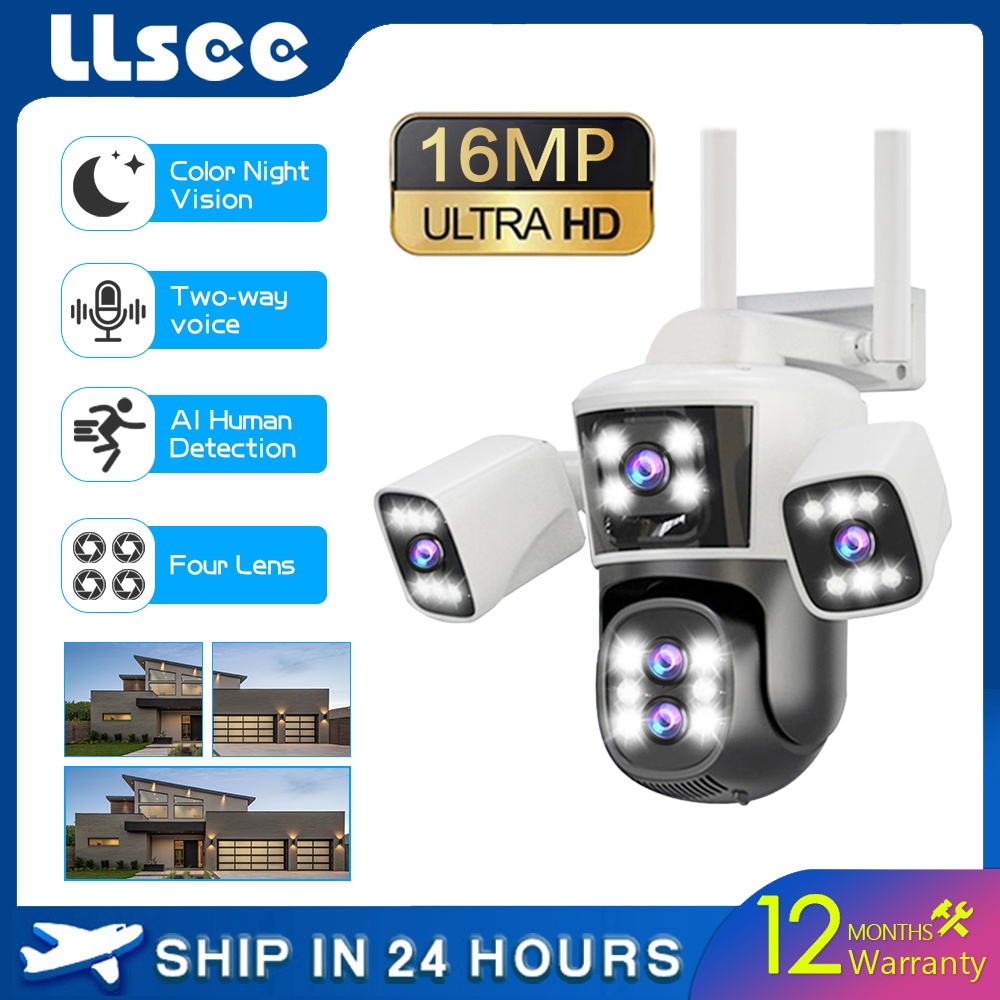 LLSEE 8K four lens three screen 16MP wireless WIFI home outdoor CCTV connection waterproof PTZ ...