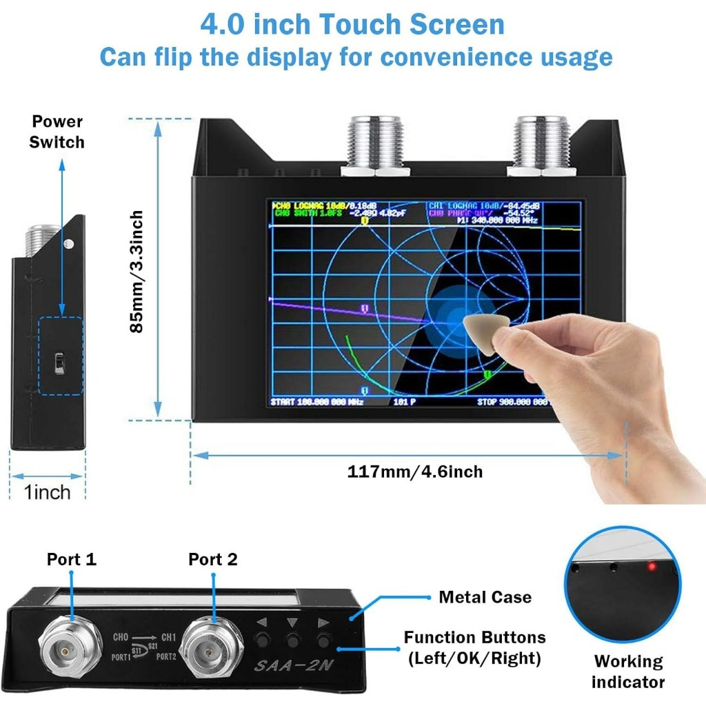 SAA-2N V2.2 Vector Network Analyzer, 50KHz-3GHz 4" Touchscreen HF VHF ...