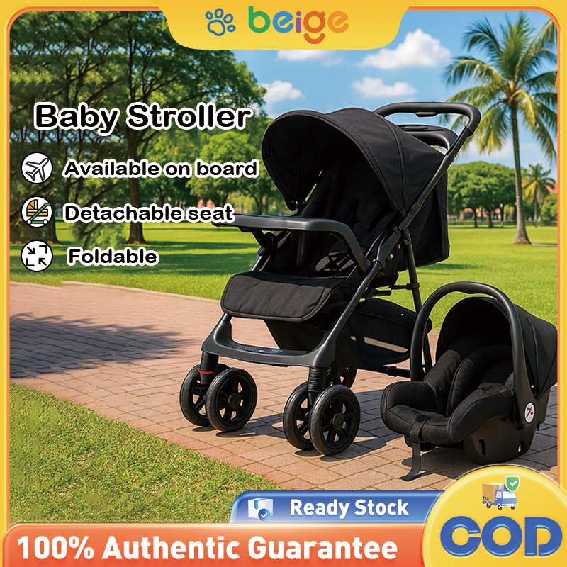 Beige Stroller baby Foldable Can Sit And Lie Two-Way Compact Stroller ...