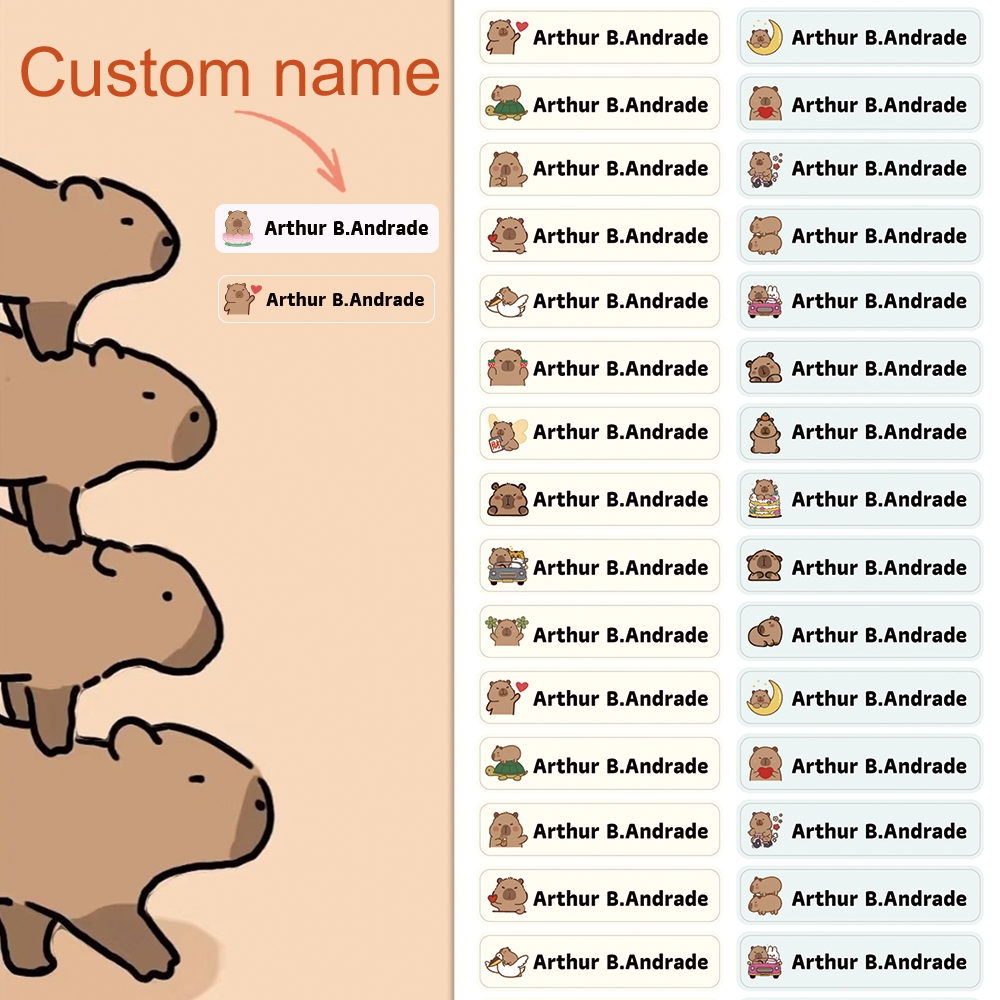 84pcs cartoon Charming Capybara pattern labels, custom name children's ...