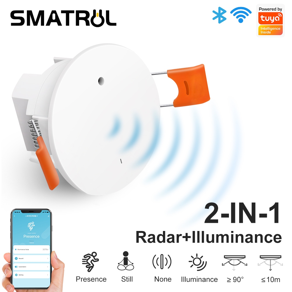 SMATRUL 24G Radar Motion Sensor WIFI ZigBee Tuya Human Presence Detector Luminance Distance ...