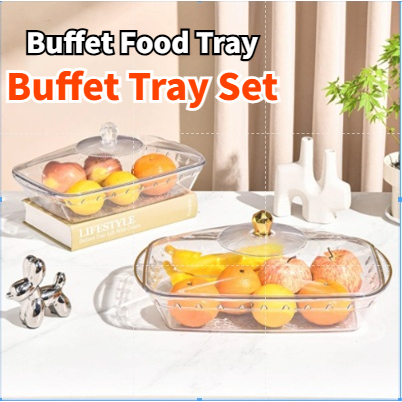 Transparent Storage Plate with Lid, Oval Gold Edge Fruit Bowl for ...