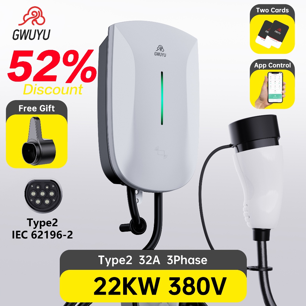 GWUYU EV Charger Type2 32A 7.6KW Electric Vehicle Car Charger EVSE Wallbox 11KW 22KW EV Charger ...
