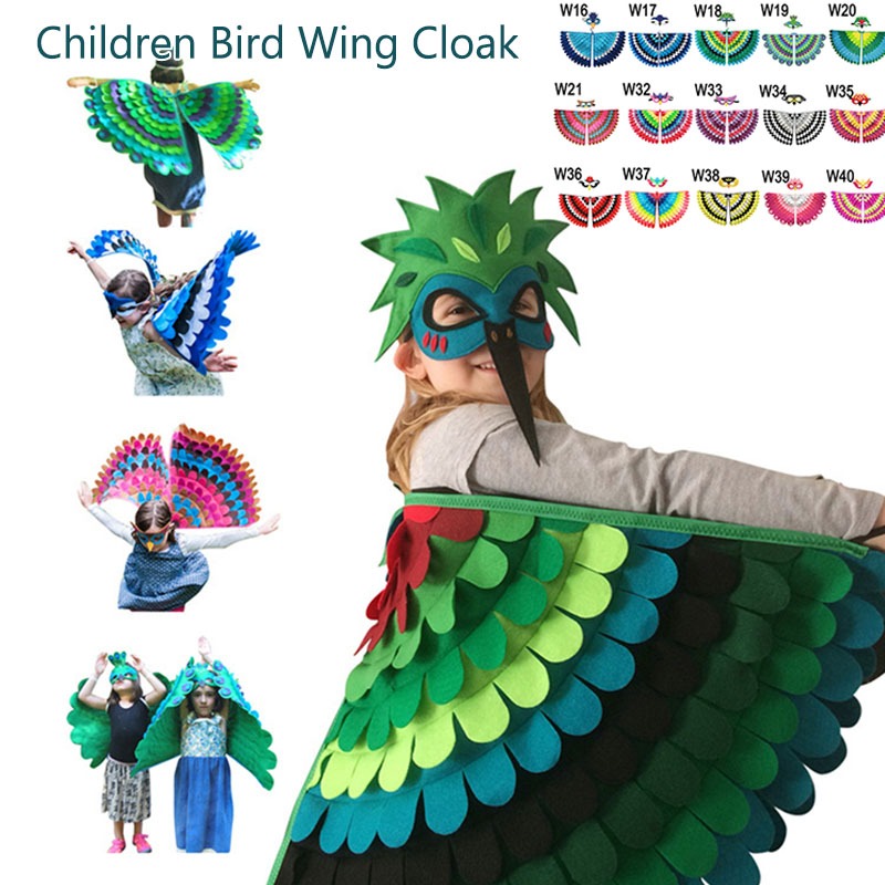 (Ready Stock) Kid Bird Wing Cloak Owl Parrot Peacock Halloween Fancy ...