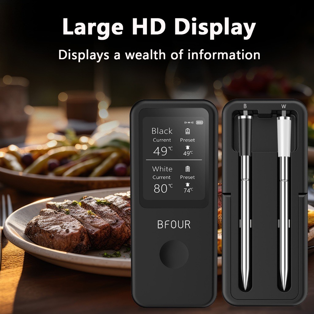 Digital Meat Thermometer Probes with HD Display for Rotisserie Grill ...