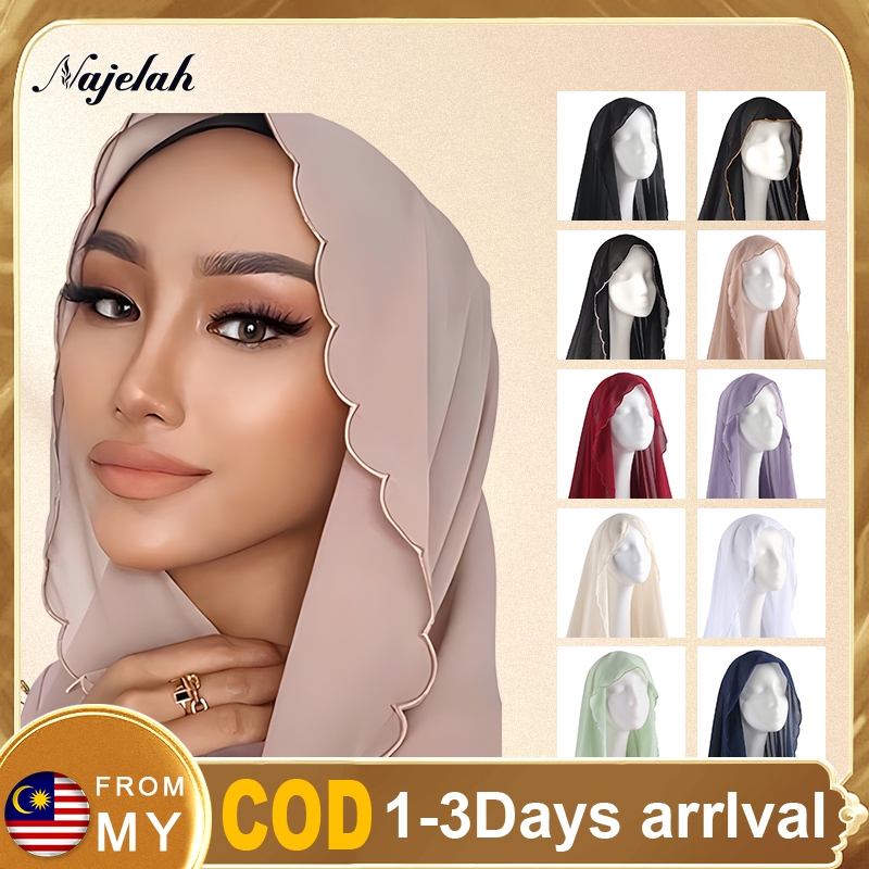 【Najelang】 Muslimah Fashion Hijab Shawl Sulam Chiffon Dew/ Viral ...