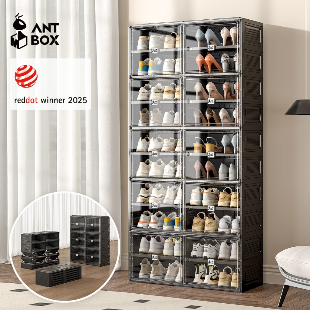 ANTBOX Shoe Cabinet Black 40Pairs Installation-Free Required Portable ...