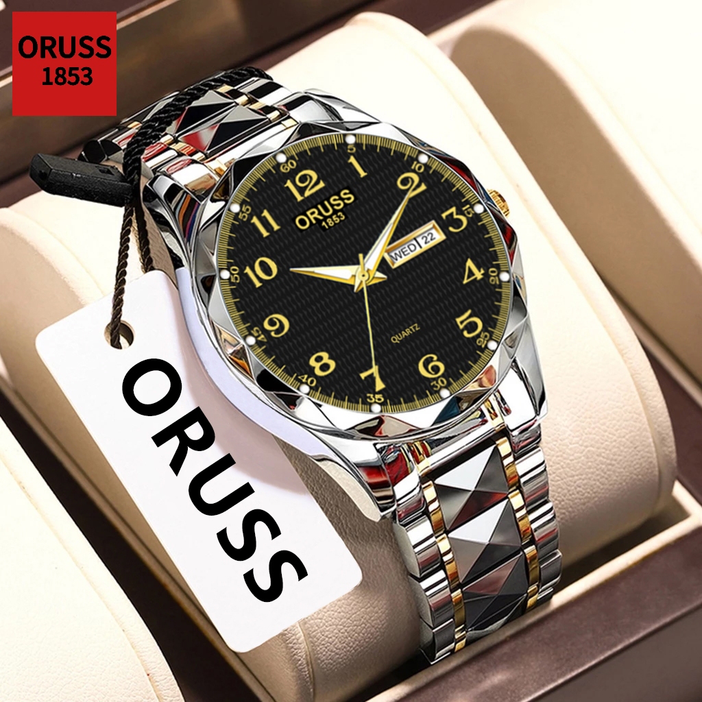 ORUSS Original Men Luxury Stainless Steel Luminous Waterproof Dual ...
