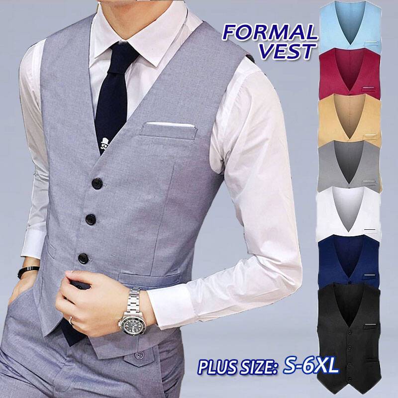 【LOCAL STOCK】Men Vest Suit Formal Korean Black Grey Business Thin Slim ...