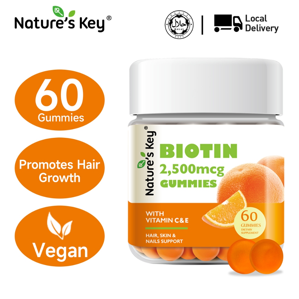 Nature's Key Vitamin C/E Biotin Gummies - Orange Flavor (2500mcg/60 ...