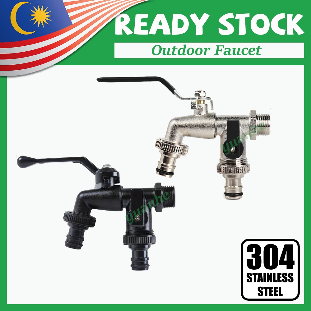 2 Way Water Tap Stainless steel Ball Valve Garden Water Bib Tap Faucet ...