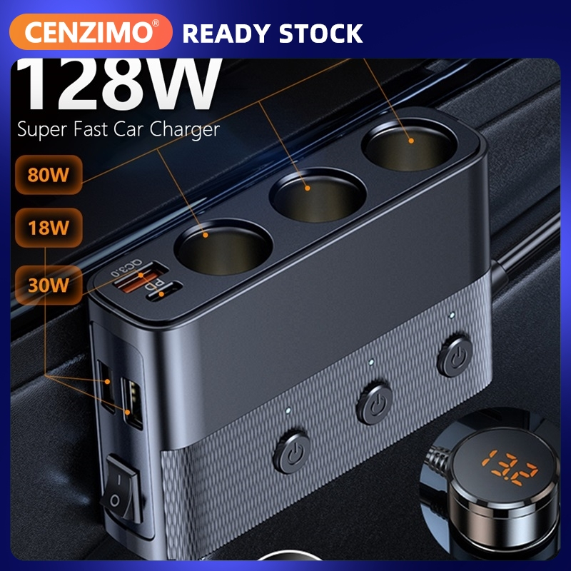 Super Strong 128W High Power Car Splitter Multi-function 3 Socket Car ...