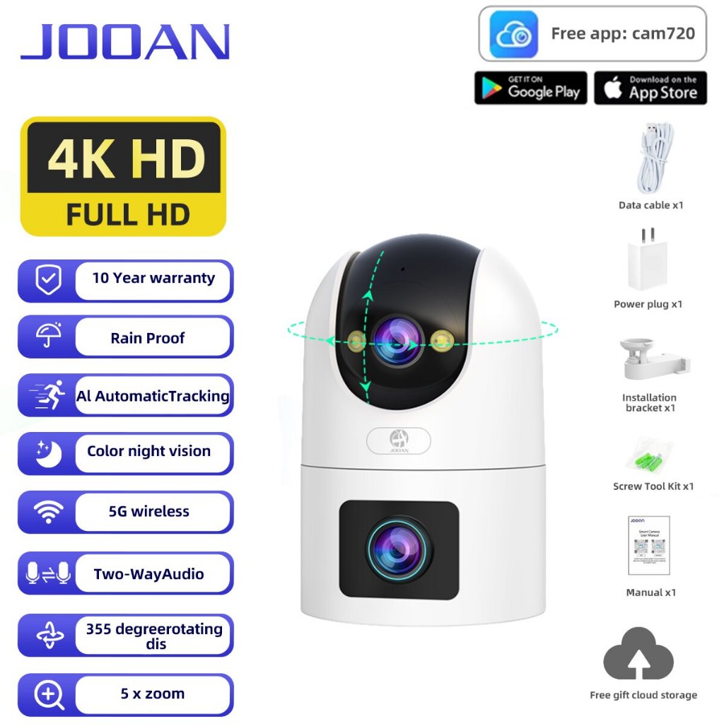 JOOAN cctv Camera Dual Lens 5G WiFi Waterproof Home Security Wireless ...