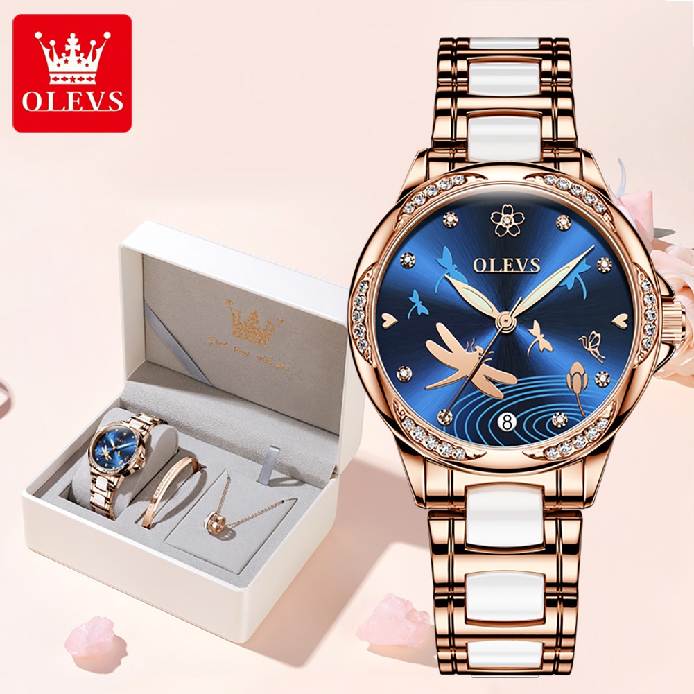 OLEVS set jam tangan perempuan automatic watch Retro Hollow Switzerland ...