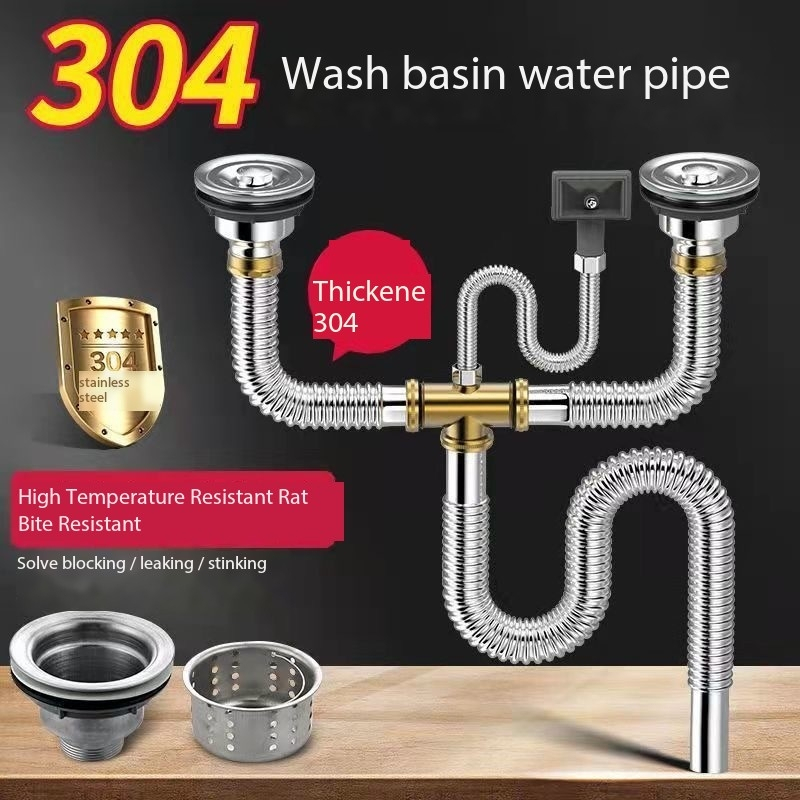 Double Vegetable Sink Drainage Device, Kitchen Sewer Pipe Fittings, 304 ...