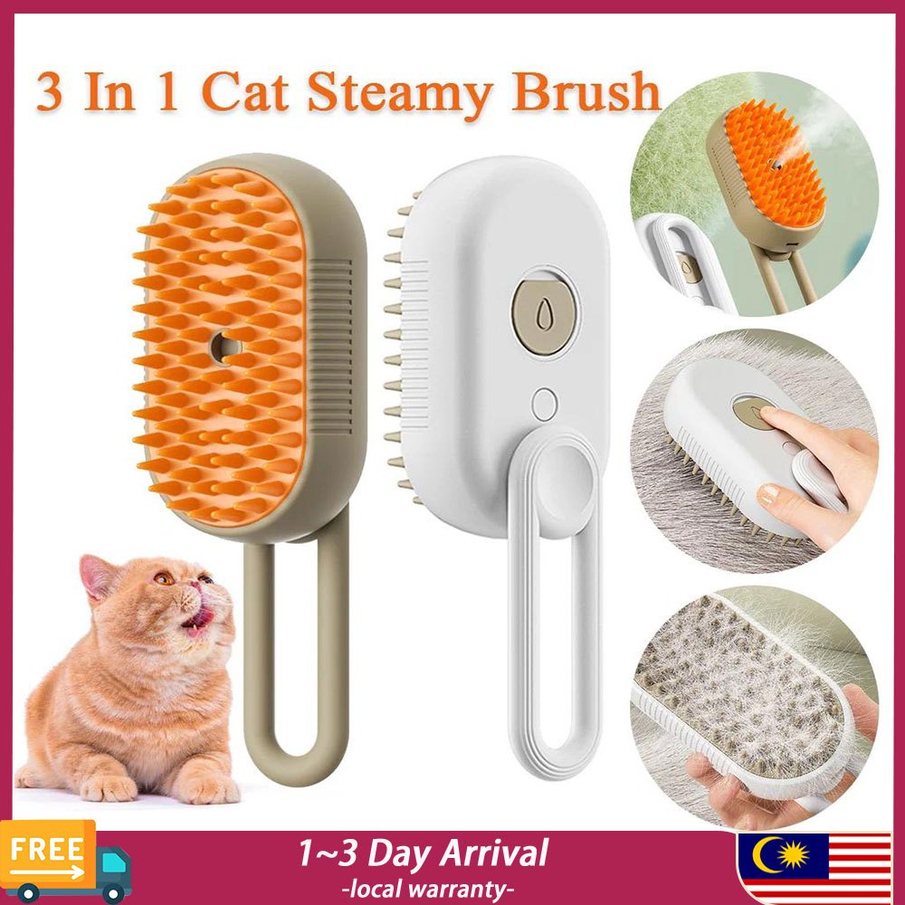 (🔥MY stock🔥) 3 In 1 Cat Shaver Steamy Cat Brush Electric Anti-splashing ...
