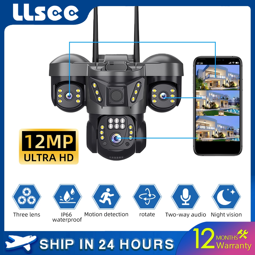 LLSEE v380 Pro 12MP 4K HD Three Lens 4G SIM Card Wireless WiFi Outdoor Waterproof CCTV AI ...