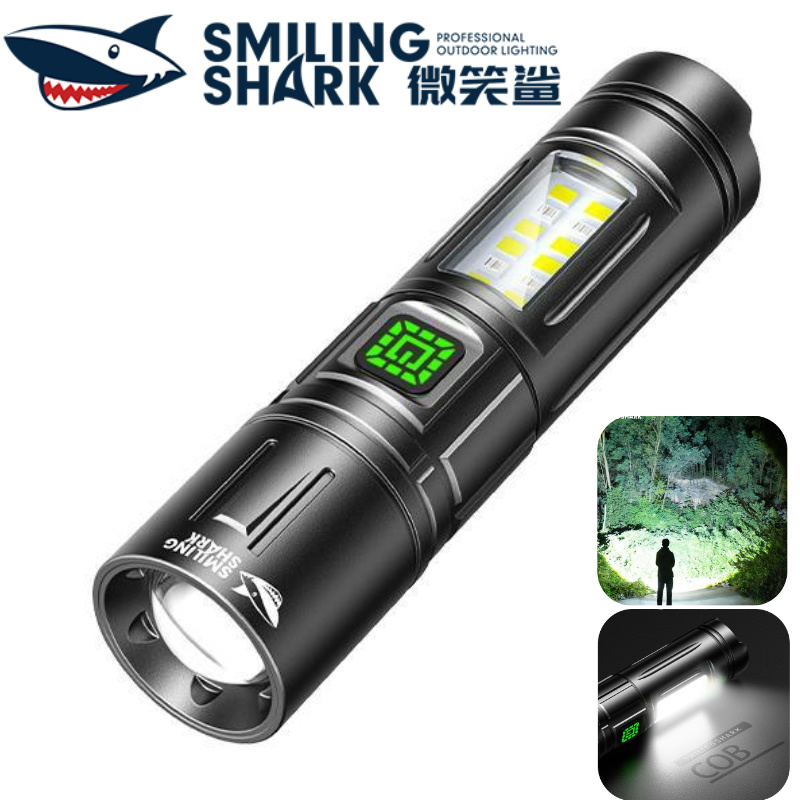 SMILING SHARK SD5374 LED Torch Light Super Bright M60 With COB Camping Light 7Mode Red White ...