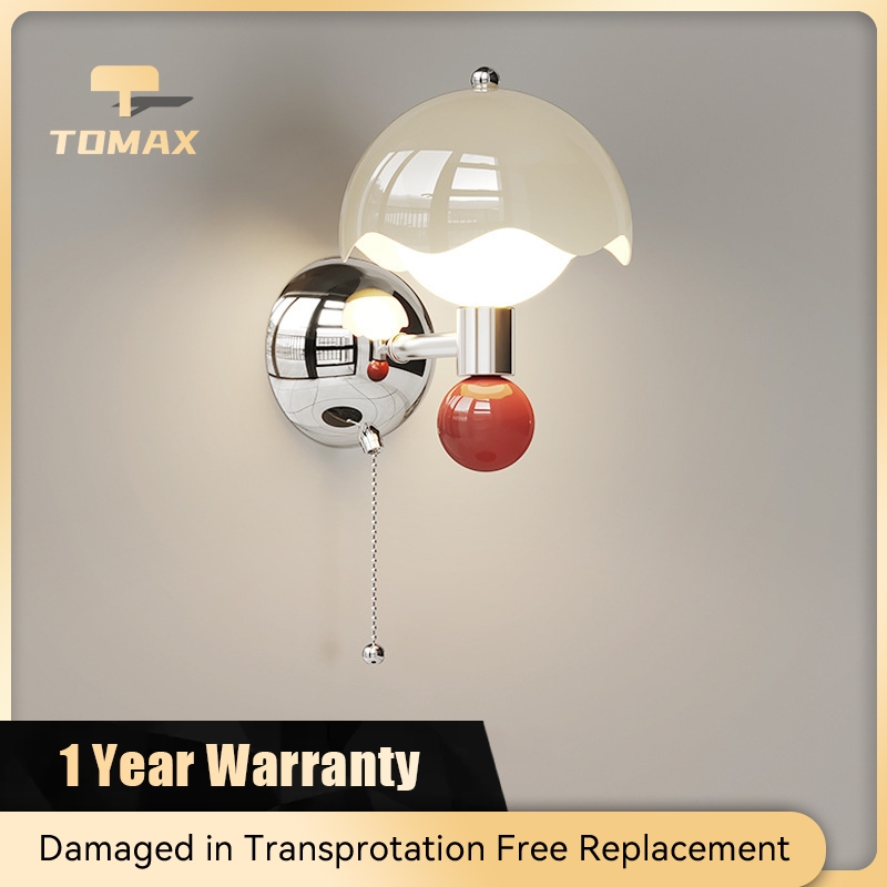 TOMAX French Eggshell Pull Switch Wall Lamp - Vintage Bedside Light ...