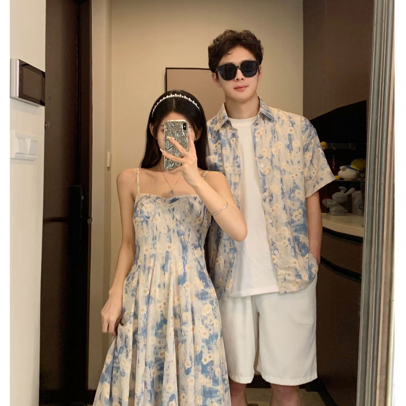 Floral Couple Set Clothes Women Long Dress Men Polo Shirt Holiday Beach ...